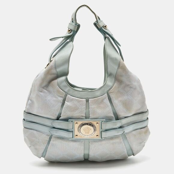 Versace | Bags | Versace Ice Blue Signature Nylon And Leather Hobo ...